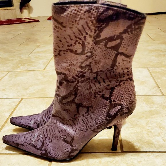 Bertinni | Shoes | Purple Snakeskin Print Calf Length High Heel Boots ...